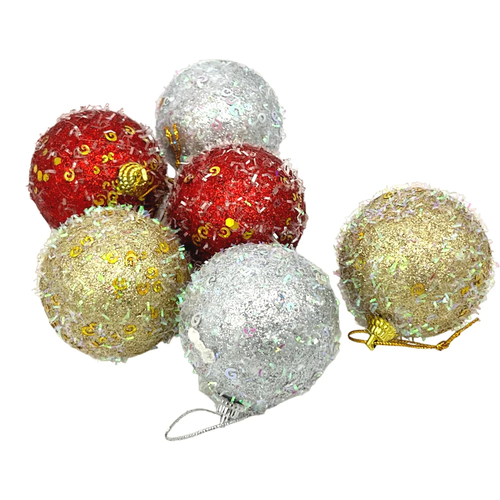 Коледни топки за елха 6бр. 6см. с брокат и пайети 67479 на ниск